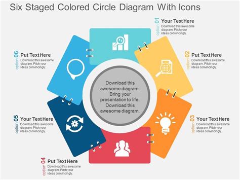 Six Staged Colored Circle Diagram With Icons Flat Powerpoint Design PowerPoint Presentation