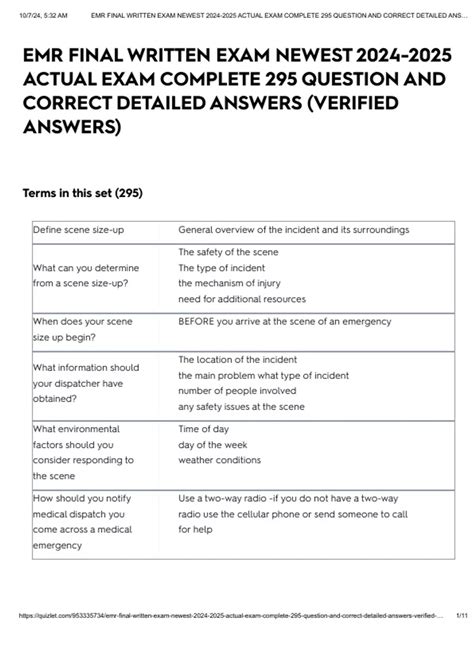 Emr Final Written Exam Newest Actual Exam Complete 295 Question And Correct Detailed Answers