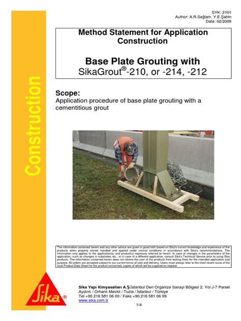 Method Statement For Application Sika Grout 210 214 212 Water