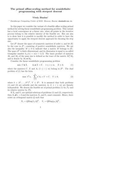The Primal Affine Scaling Method For Semidefinite Cima Ue