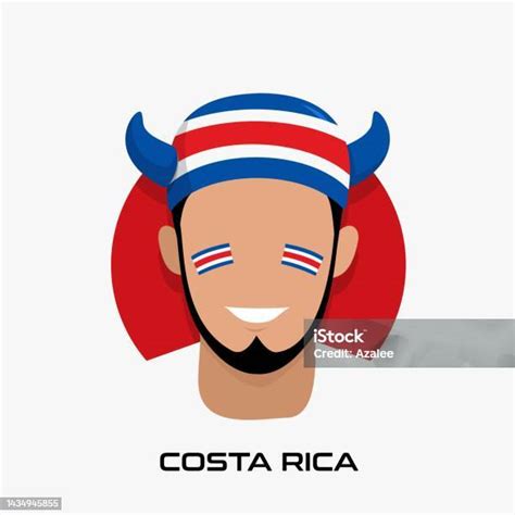 축구 팬들의 컬렉션의 벡터 디자인 삽화는 모자에 코스타리카 국기와 함께 얼굴을 웃고 있습니다 경기장에 대한 스톡 벡터 아트 및 기타 이미지 Istock