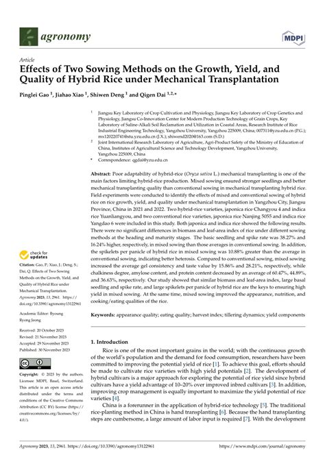 Pdf Effects Of Two Sowing Methods On The Growth Yield And Quality Of Hybrid Rice Under