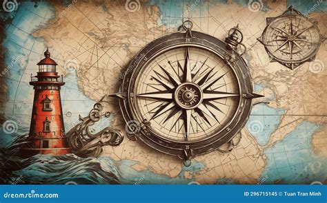 Explorer Travel And Nautical Theme Grunge Background Retro Style Stock Illustration