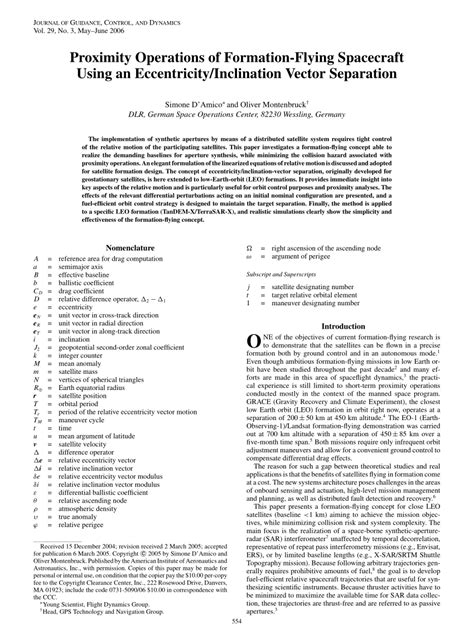 Pdf Proximity Operations Of Formation Flying Spacecraft Using An Eccentricityinclination