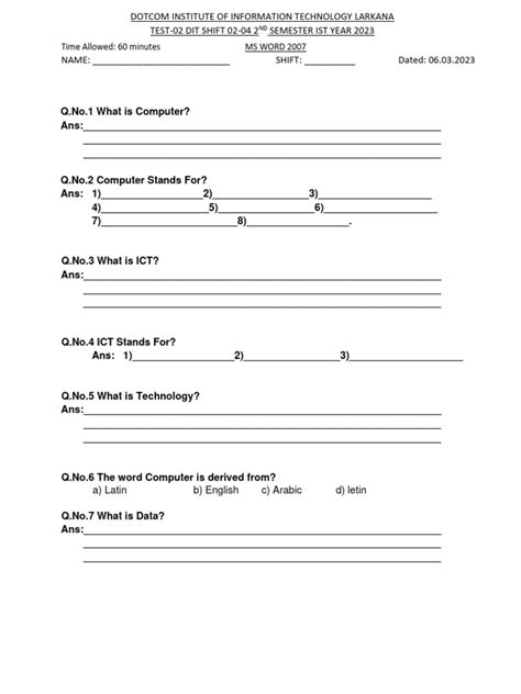 Ict Test Sir Yar Muhammad Download Free Pdf Computer Data Storage Computer Science