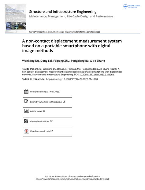 Pdf A Non Contact Displacement Measurement System Based On A Portable Smartphone With Digital