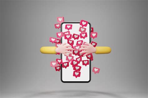 Premium Photo Hand Embracing Smartphone With Love Icons Notifications Flying Around Cartoon