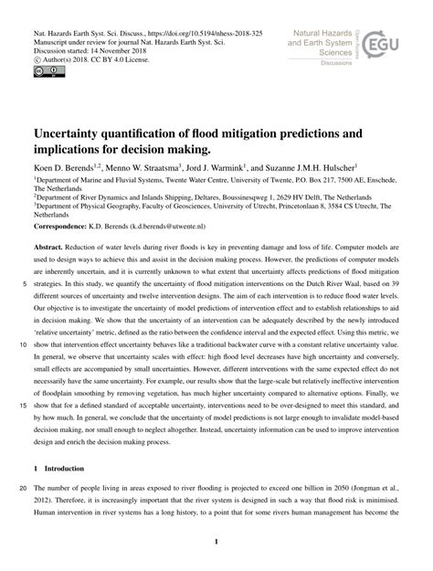 Pdf Uncertainty Quantification Of Flood Mitigation Predictions And