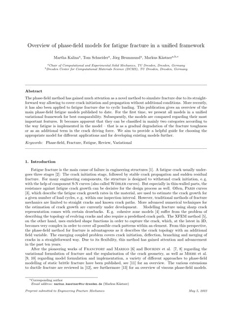 PDF Overview Of Phase Field Models For Fatigue Fracture In A Unified Framework