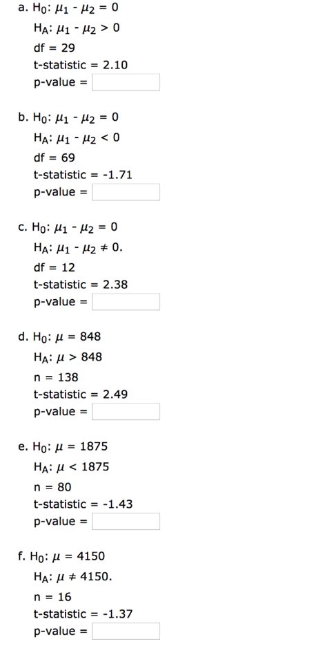 Solved Find The P Value For Each Of These Situations Be Chegg