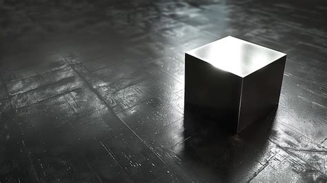 A Shiny Metallic Cube On A Black Textured Surface Premium Ai Generated Image