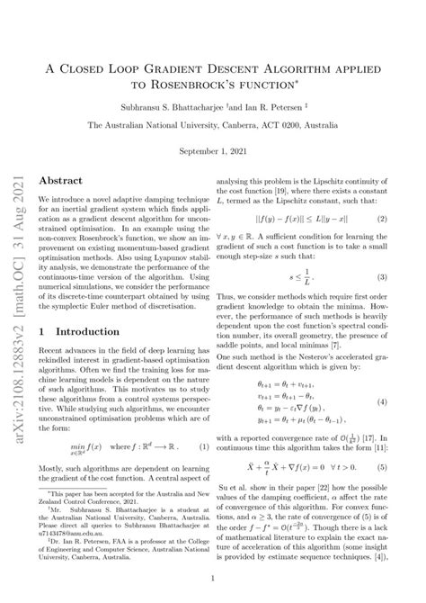 A Closed Loop Gradient Descent Algorithm Applied To Rosenbrocks