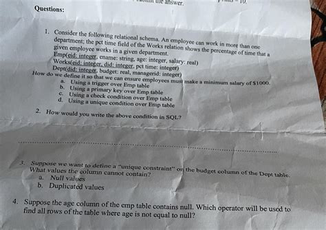 Solved 1 Consider The Following Relational Schema An