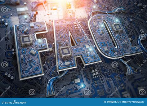 FAQ Frequently Asked Questions Concept FAQ In Form Of Circuit Board On Computer Motherboard