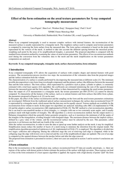 Pdf Effect Of The Form Estimation On The Areal Texture Parameters For