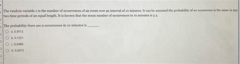 Solved The Random Variable X Is The Number Of Occurrences Of