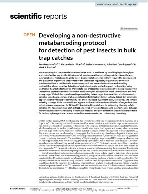 Pdf Developing A Non Destructive Metabarcoding Protocol For Detection