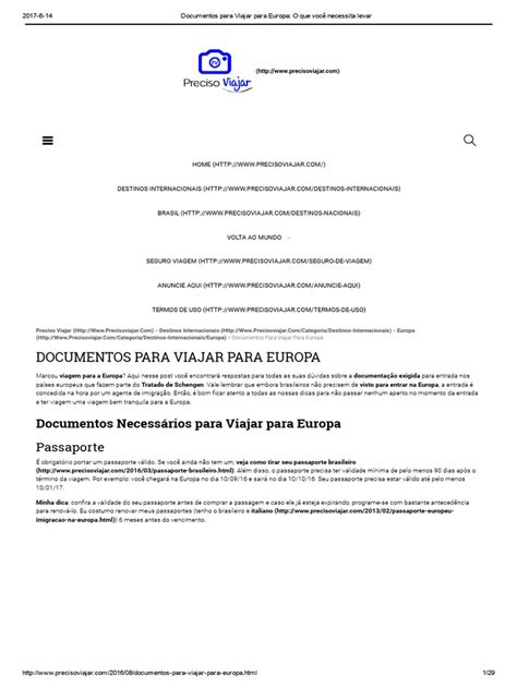 Documentos Para Viajar Para Europa O Que Você Necessita Levar