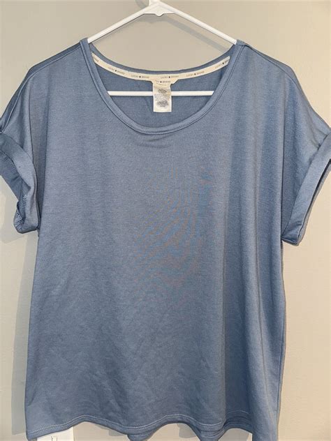 Lucky Brand Womens L Round Neck Short Sleeve Stretch Tee Top Light Blue