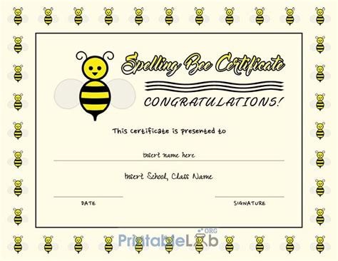 Spelling Bee Award Certificate