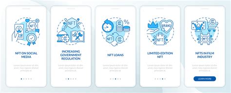 Promising Nft Trends Blue Onboarding Mobile App Screen Blockchain Walkthrough 5 Steps Editable