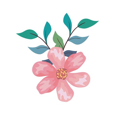 Pink Flower Drawing With Leaves Vector Design 18772273 Vector Art At