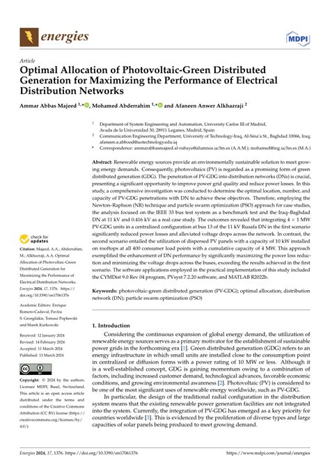 pdf optimal allocation of photovoltaic green distributed generation