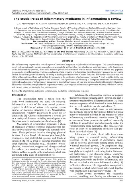 Pdf The Crucial Roles Of Inflammatory Mediators In Inflammation A Review