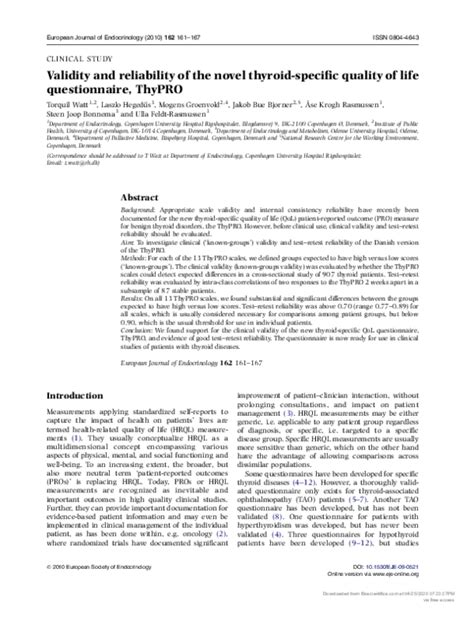 Pdf Validity And Reliability Of The Novel Thyroid Specific Quality Of