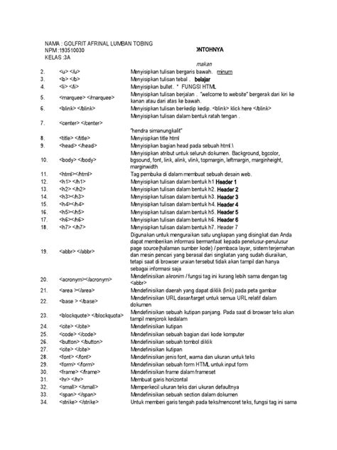 Tugas Html Web1 Pdf Teknologi And Rekayasa