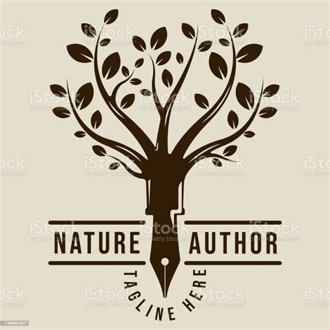 펜이 있는 나무는 로고를 결합한 빈티지 벡터 일러스트레이션 템플릿 아이콘 그래픽 디자인입니다 환경 사업 개념에 대한 자연 창조적 기호 또는 상징 나무에 대한 스톡 벡터 아트
