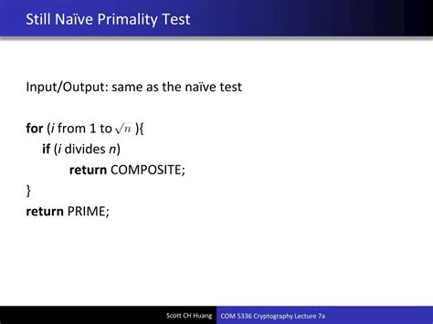 Ppt Com 5336 Cryptography Lecture 7a Primality Testing Powerpoint
