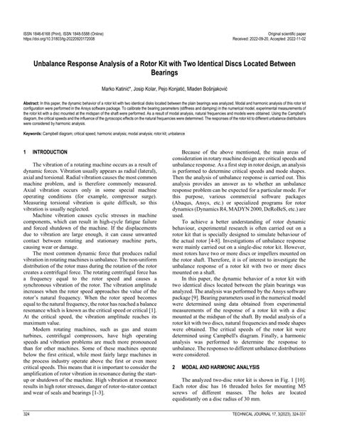 Pdf Unbalance Response Analysis Of A Rotor Kit With Two Identical Discs Located Between Bearings