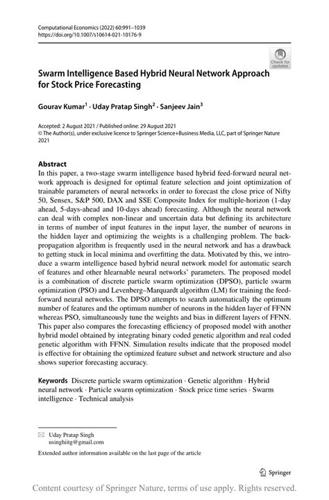 Swarm Intelligence Based Hybrid Neural Network Approach For Stock Price