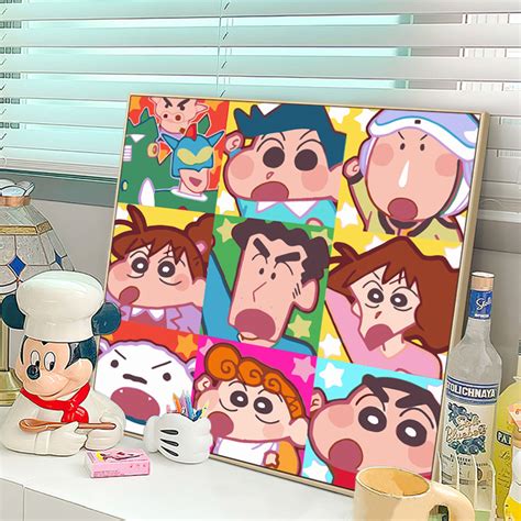 九宫格蜡笔小新海绵宝宝数字油画diy手工绘卡通动漫丙烯装饰挂画 虎窝淘