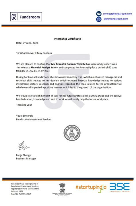 i am excited to share that i have successfully completed my internship at fundsroom investment