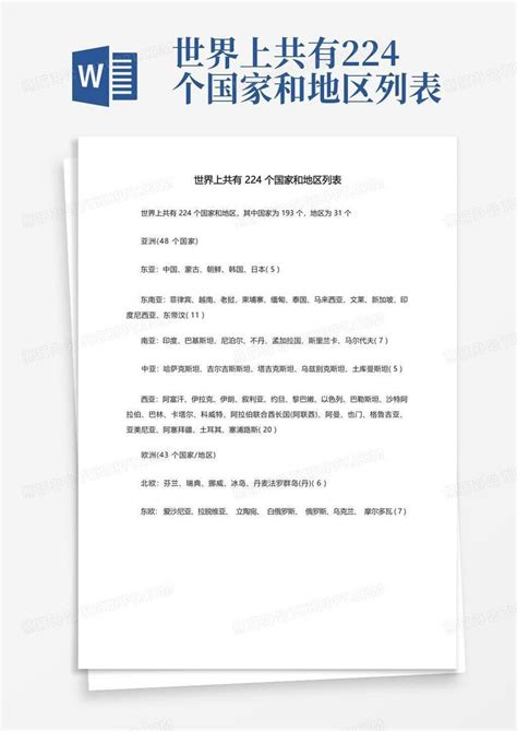 世界上共有224个国家和地区列表word模板下载 编号qjeyxrnw 熊猫办公