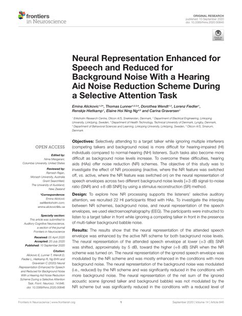 Pdf Neural Representation Enhanced For Speech And Reduced For Background Noise With A Hearing