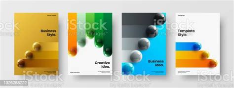 생생한 회사 커버 디자인 벡터 일러스트 세트 고유 3d 구 핸드빌 템플릿 구성 A4 용지에 대한 스톡 벡터 아트 및 기타 이미지 A4 용지 개념 고급 Istock