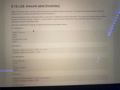 Solved Define The Artist Class In Artist Py With A Chegg