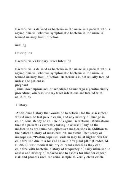 Bacteriuria Vs Urinary Tract Infectionbacteriuria Is Defineddocx
