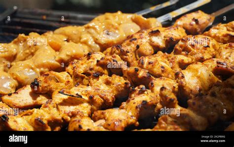 Shashlik Traditional Georgian Barbecue Closeup Of Raw Roasted