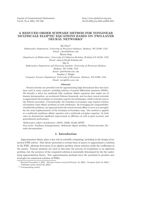 Global Science Press A Reduced Order Schwarz Method For Nonlinear