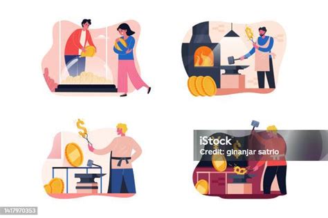 차이 수동 소득 이득 또는 주식 시장 투자로 인한 배당금에서 금화를 벌고 돈과 사업 이익 벡터 일러스트 레이 션 세트를 절약하십시오 개념에 대한 스톡 벡터 아트 및 기타