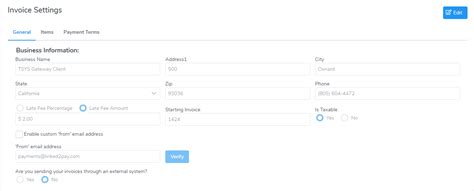 Invoice Settings Linked2pay