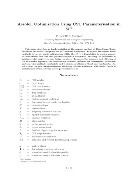 Pdf Aerofoil Optimisation Using Cst Parameterisation In Su2