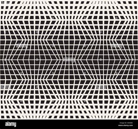 Vector Seamless Black And White Retro Geometric Line Grid Pattern Stock