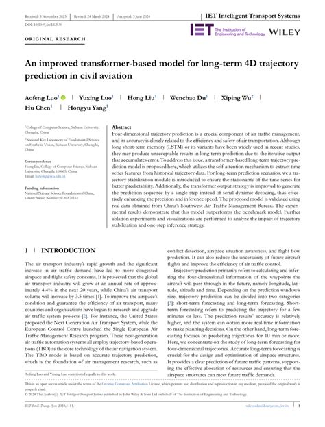 Pdf An Improved Transformer‐based Model For Long‐term 4d Trajectory