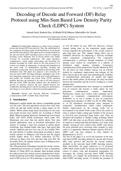Pdf Decoding Of Decode And Forward Df Relay Protocol Using Min Sum Based Low Density Parity