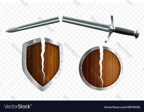 Broken Sword And Shields With Cracks Royalty Free Vector